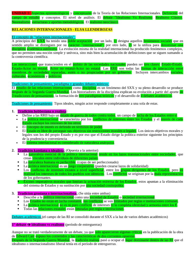 Resumen RRII - u1 a u5 | PDF | Realismo filosófico | La naturaleza humana