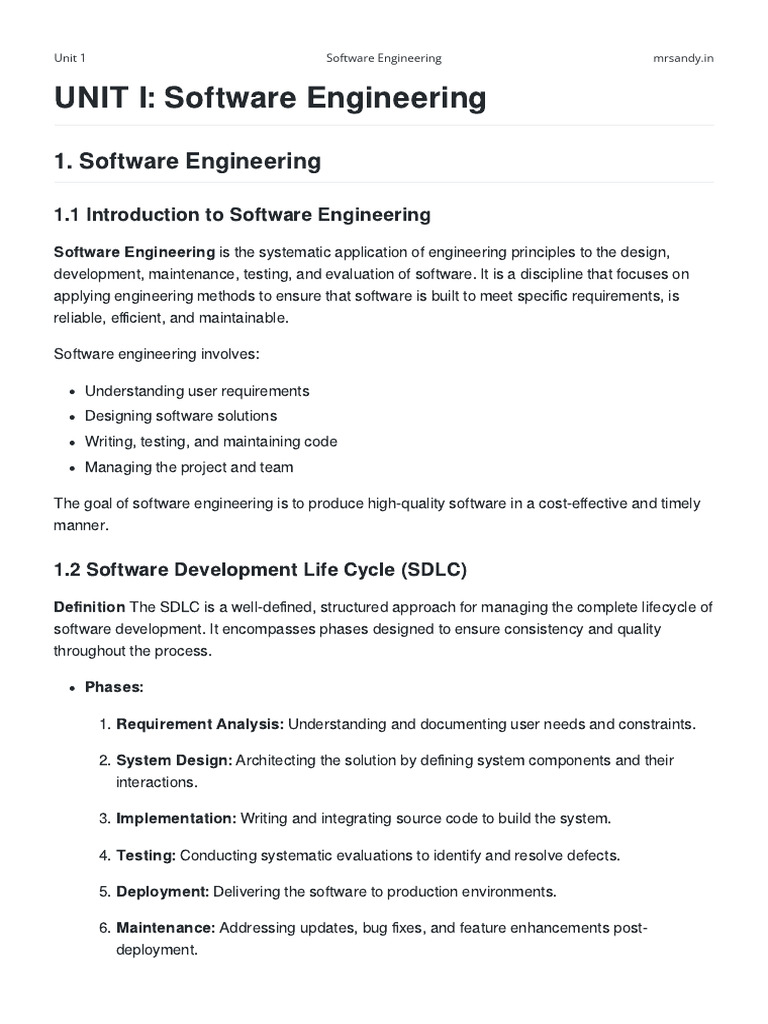 Software Engineering Unit 1 - @mrsandyy | PDF | Application Software | Software