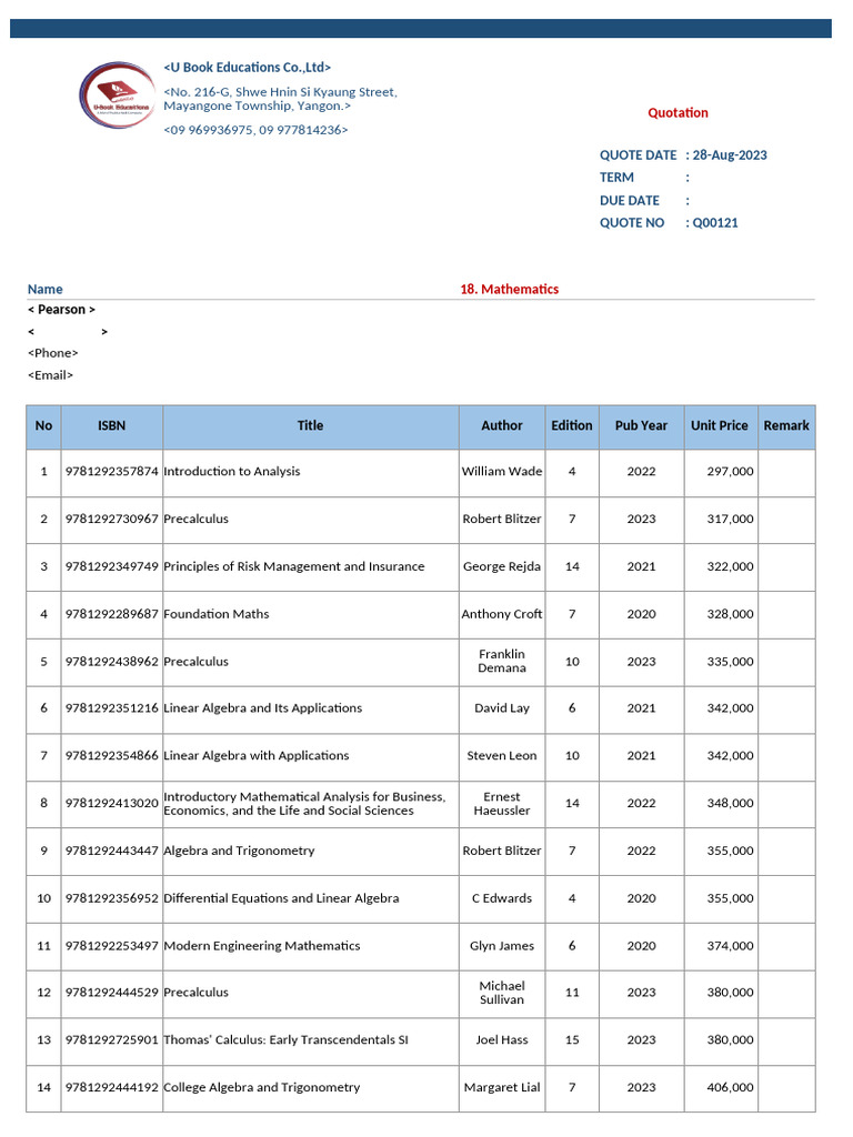 Mathematics Textbook Quotation 2023 | PDF | Algebra | Mathematics