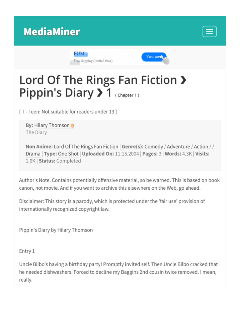 Pippin's Diary - 1, Lord of The Rings Fan Fiction - MediaMiner | PDF | British Bildungsromans ...