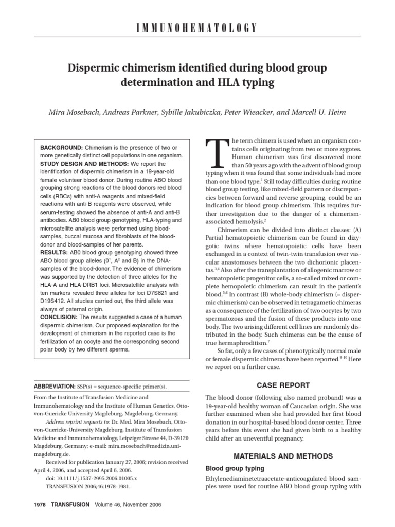 Paternal Dispermic Chimera | PDF | Blood Type | Polymerase Chain Reaction