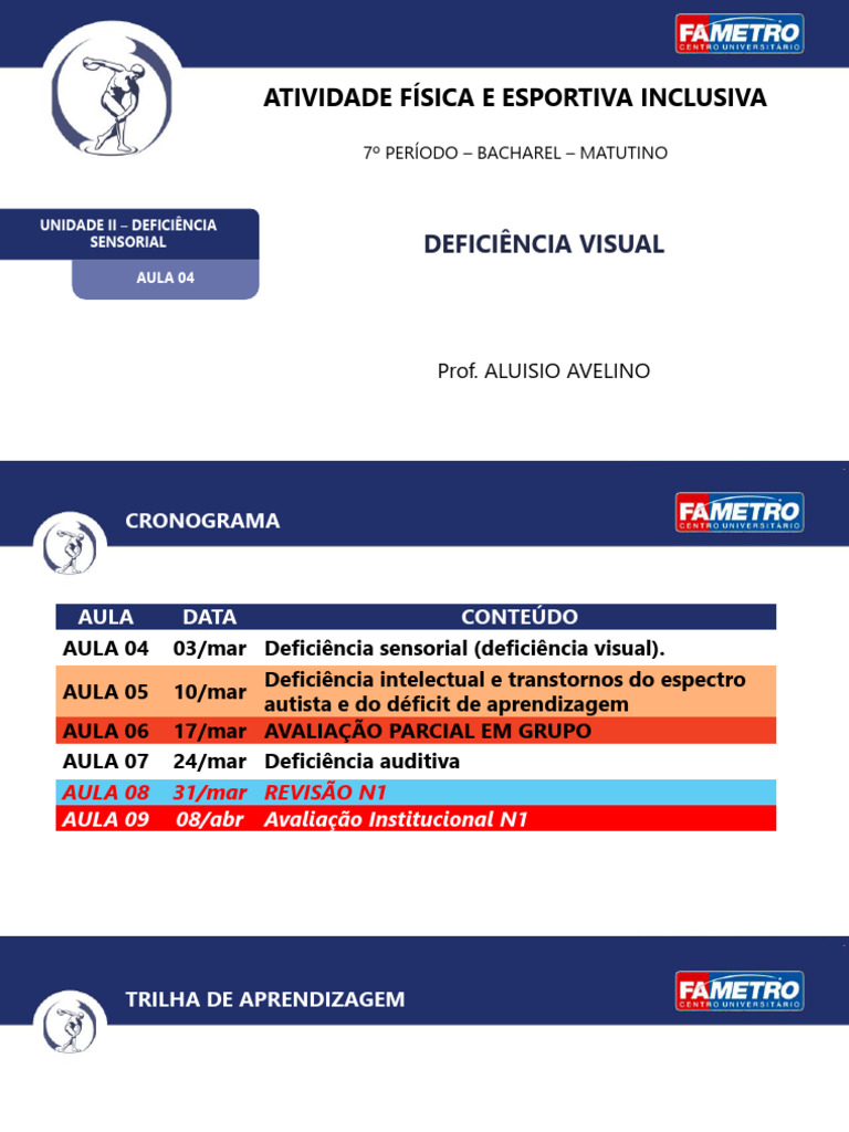 Aula 04 - Atividade Física e Esportiva Adaptada | PDF | Deficiência visual | Catarata