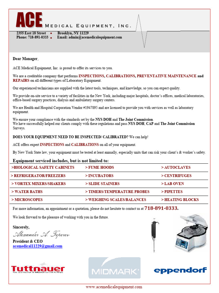 Ace Medical - Laboratory Equipment Svcs | PDF