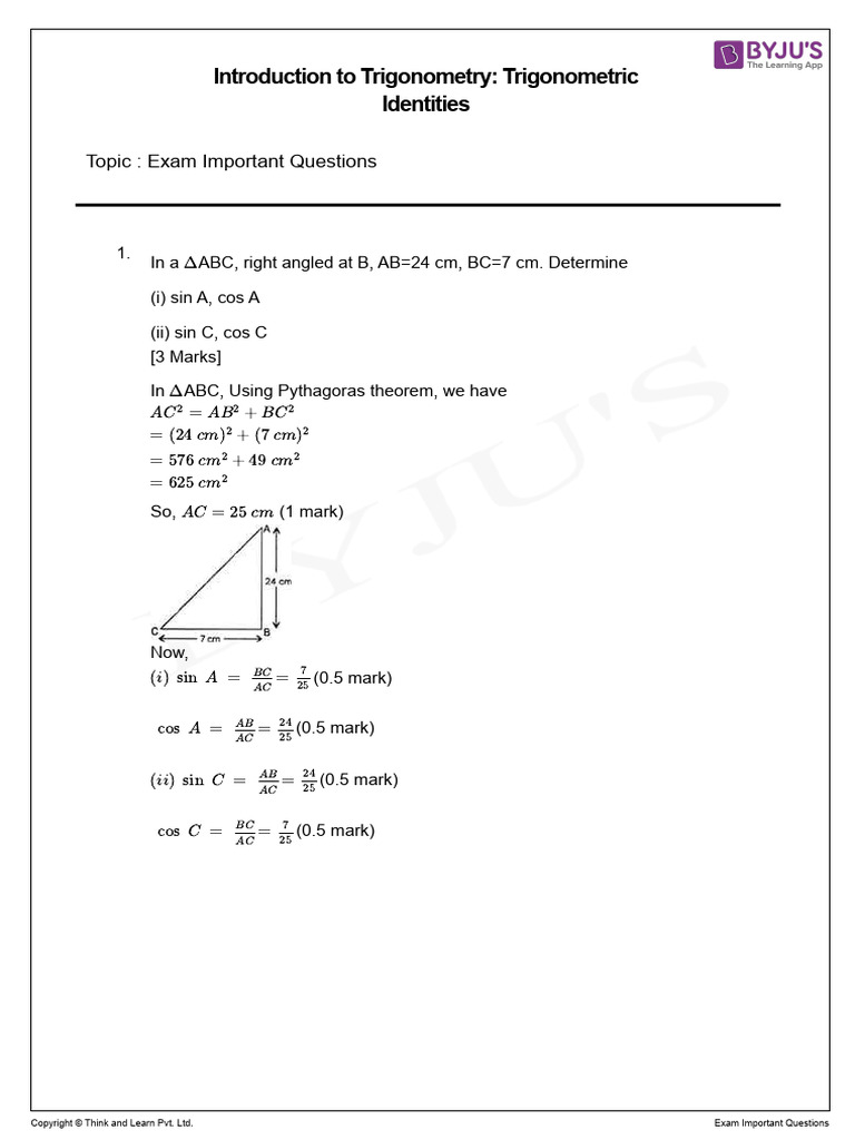 CBSE G+10 Introduction+to+Trigonometry EIQ | PDF | Trigonometry ...