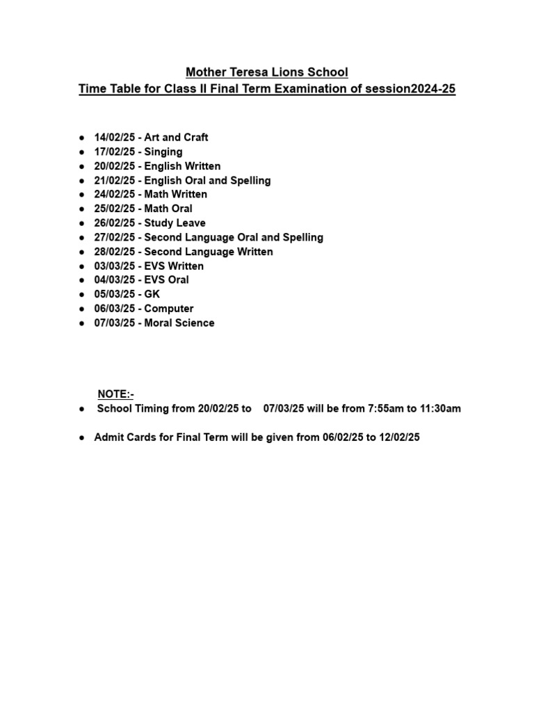2 Final Time Table - 2 | PDF