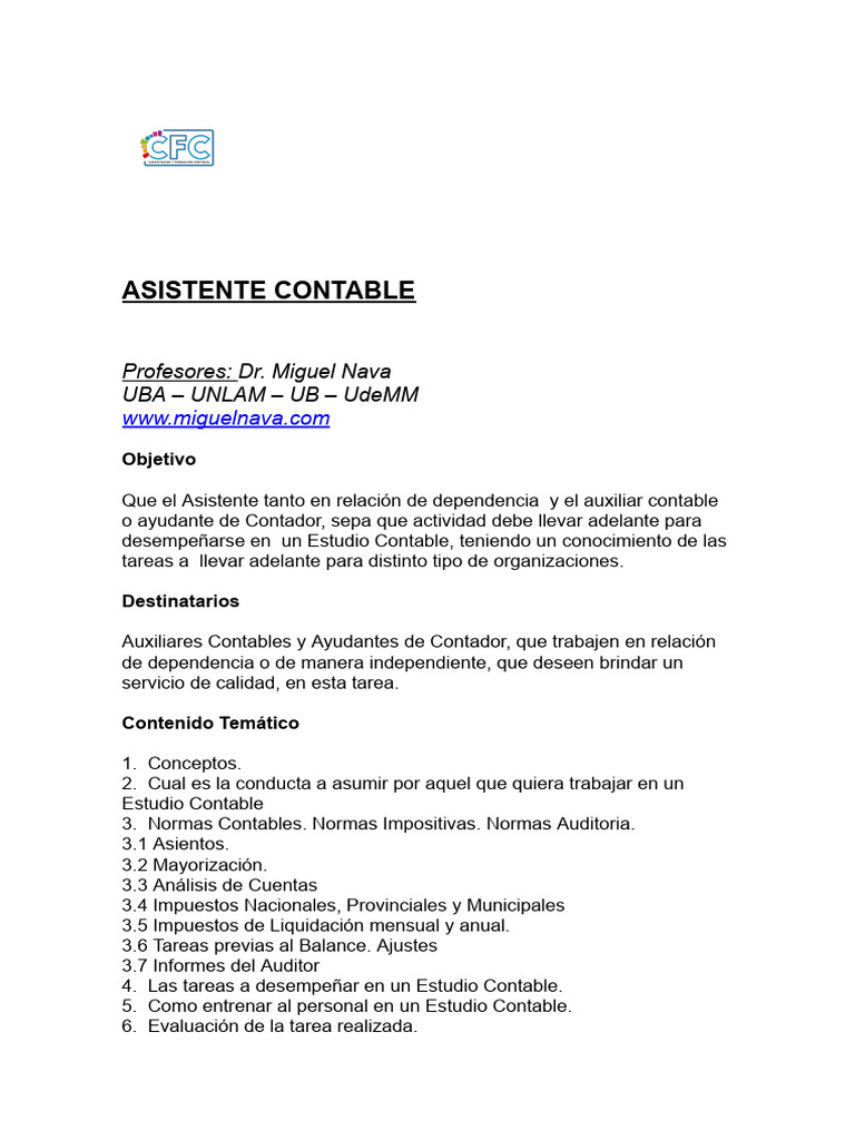 CURSO ASISTENTE CONTABLE.docx | PDF