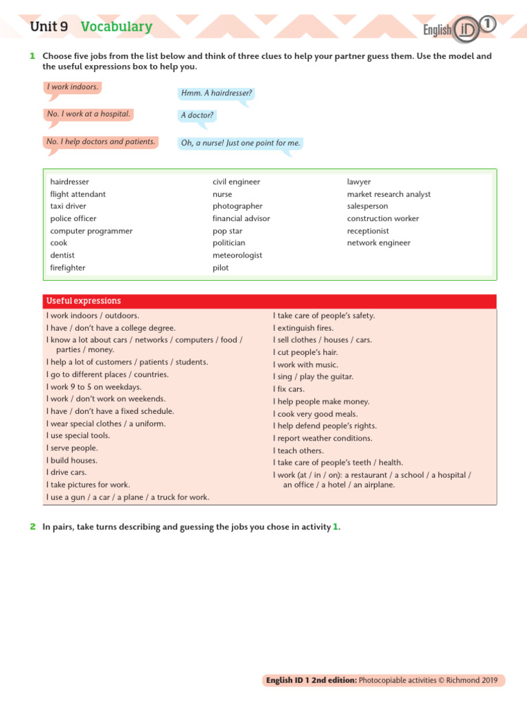 EID1 Worksheets Vocabulary U9 | PDF