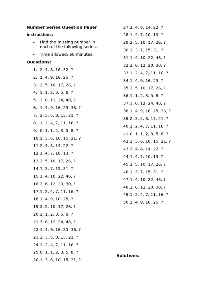Number Series Problems and Solutions | PDF | Arithmetic | Mathematics