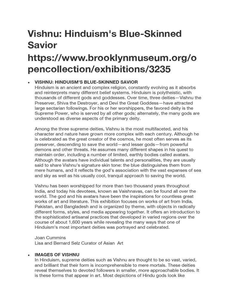 Vishnu Hinduism's Blue-Skinned Savior | PDF | Devi | Vishnu