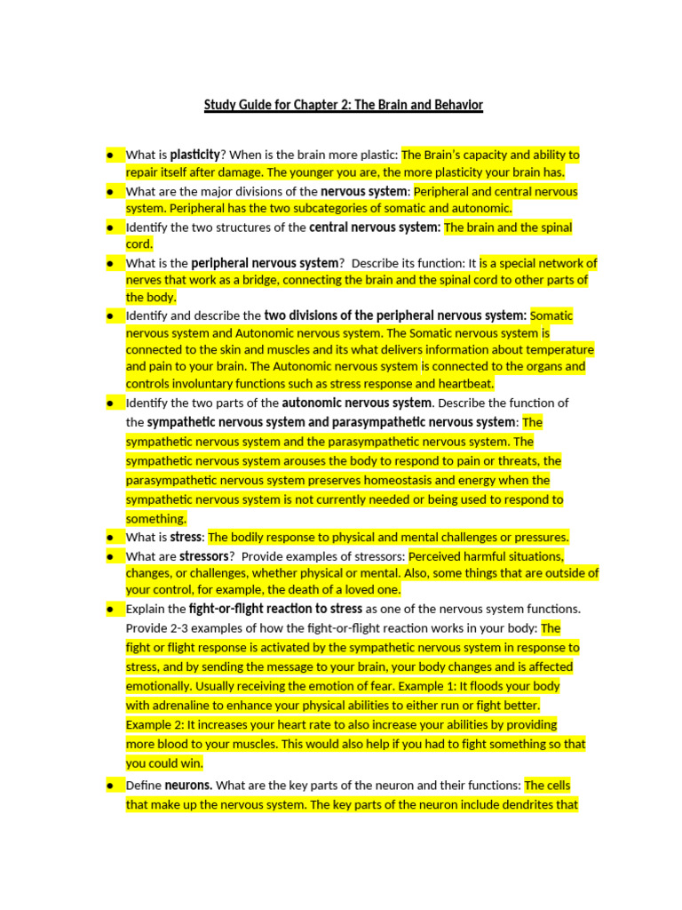 Chapter 2 Study Guide | PDF | Autonomic Nervous System | Nervous System