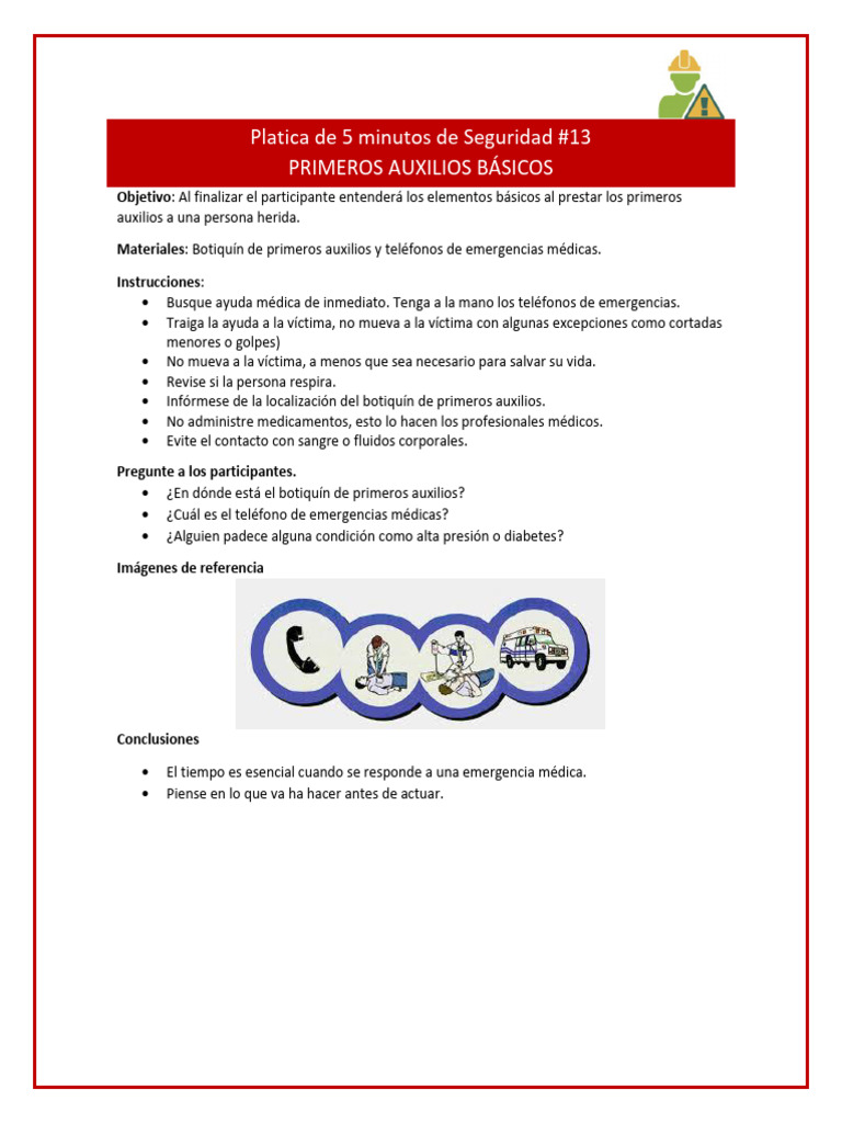 Platica de 5 Minutos 13 PRIMEROS AUXILIOS | PDF