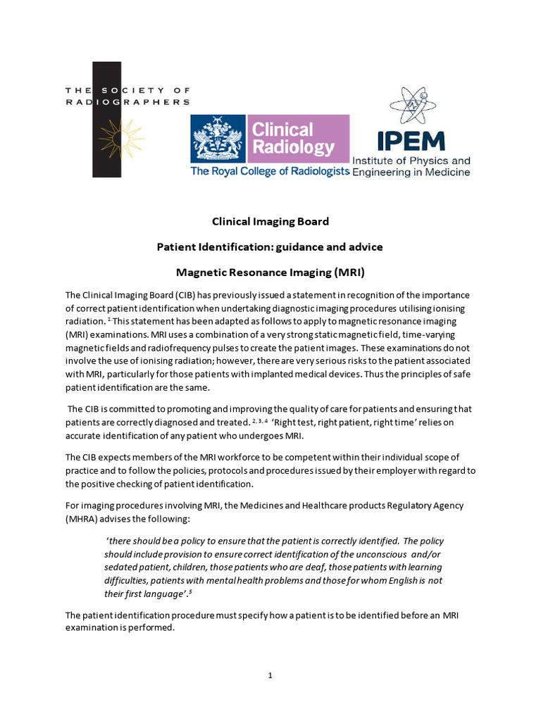 MRI Patient Identification Guidelines | PDF | Medical Imaging | Radiology