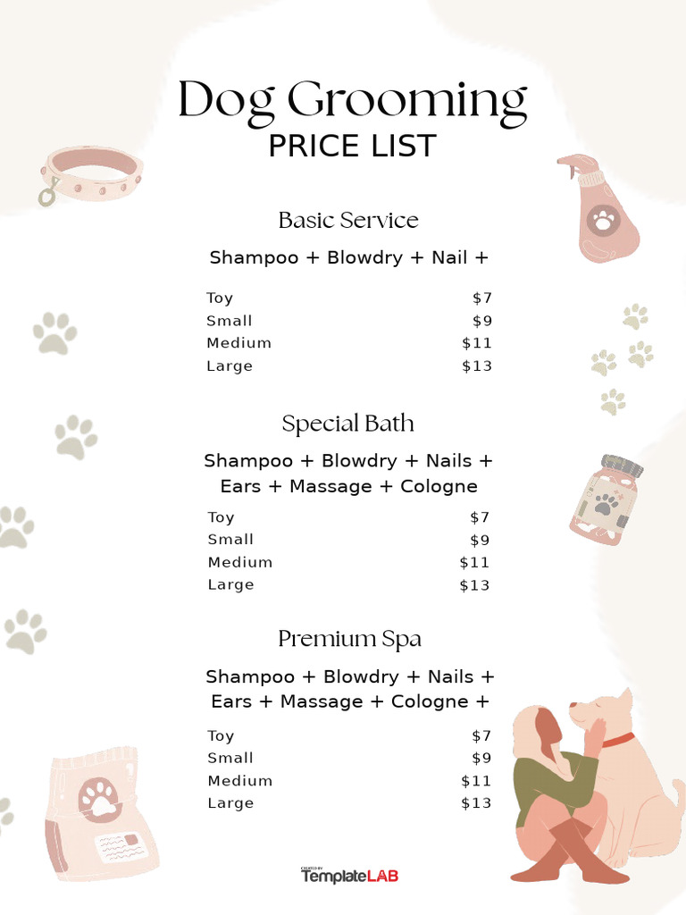 Dog Grooming Price List Template | PDF