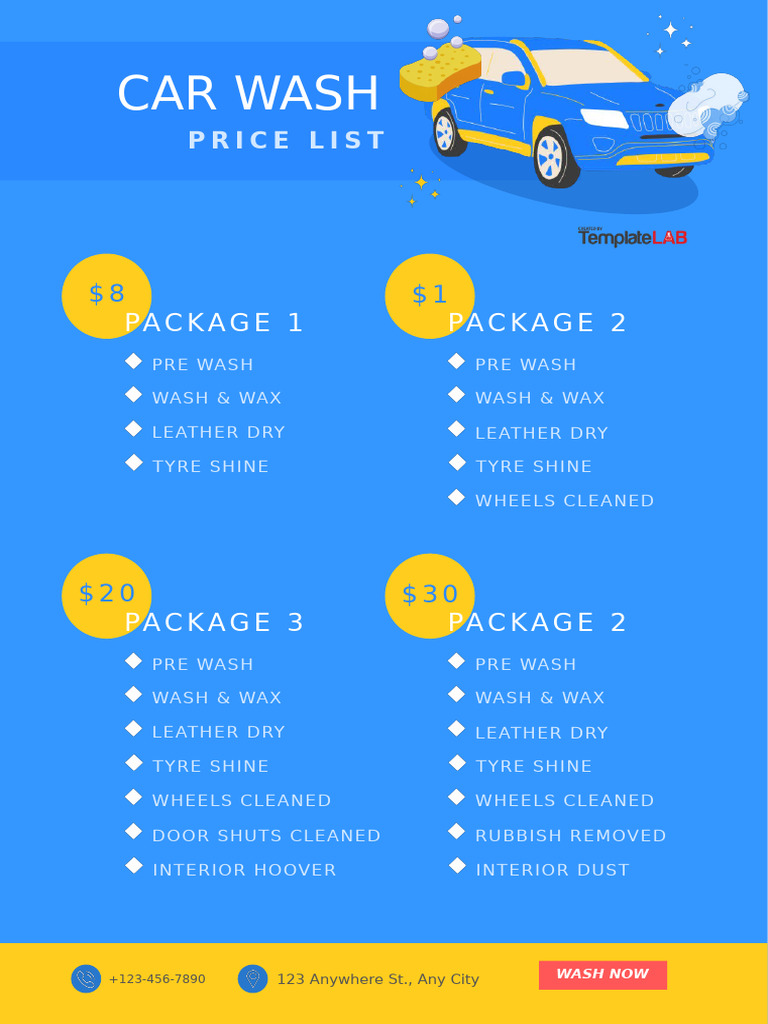 Car Wash Price List Template | PDF