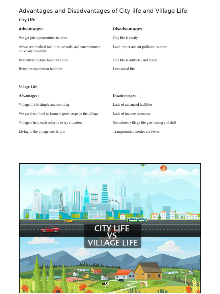 Advantages and Disadvantages of City Life and Village Life | PDF