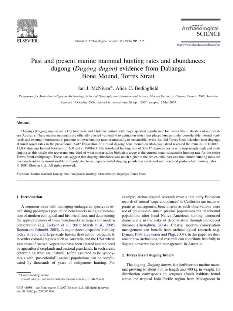 Dugong Hunting Rates in Torres Strait | PDF | Hunting | Radiocarbon Dating