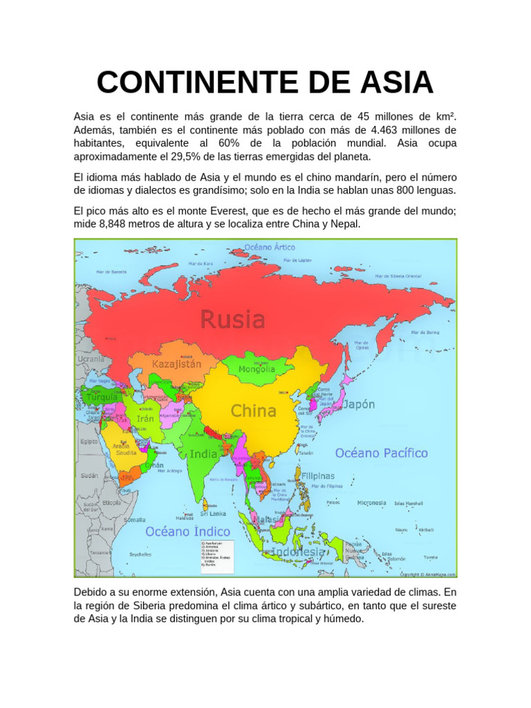 Extensión y características de Asia | PDF