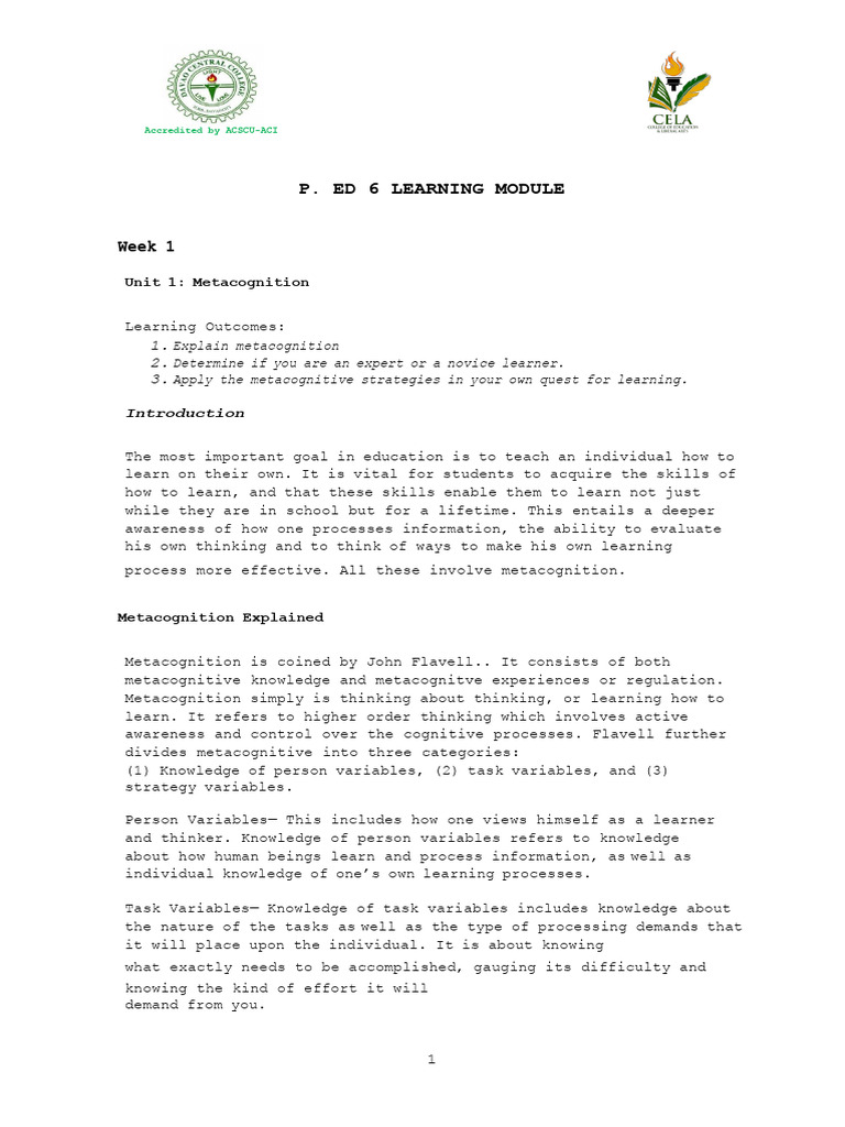 UNIT 1 Reading Materials | PDF | Learning | Metacognition