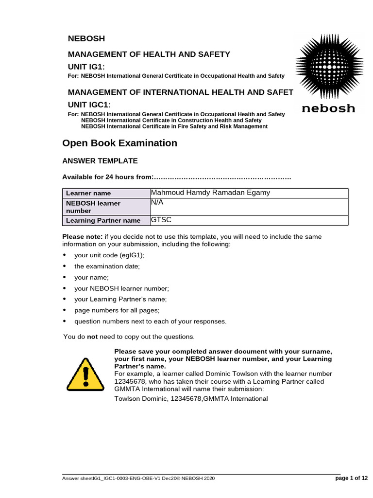 Ig1-Igc1-0003-Eng-Obe-Answer-Sheet-V1 Sample Plain | PDF | Occupational ...