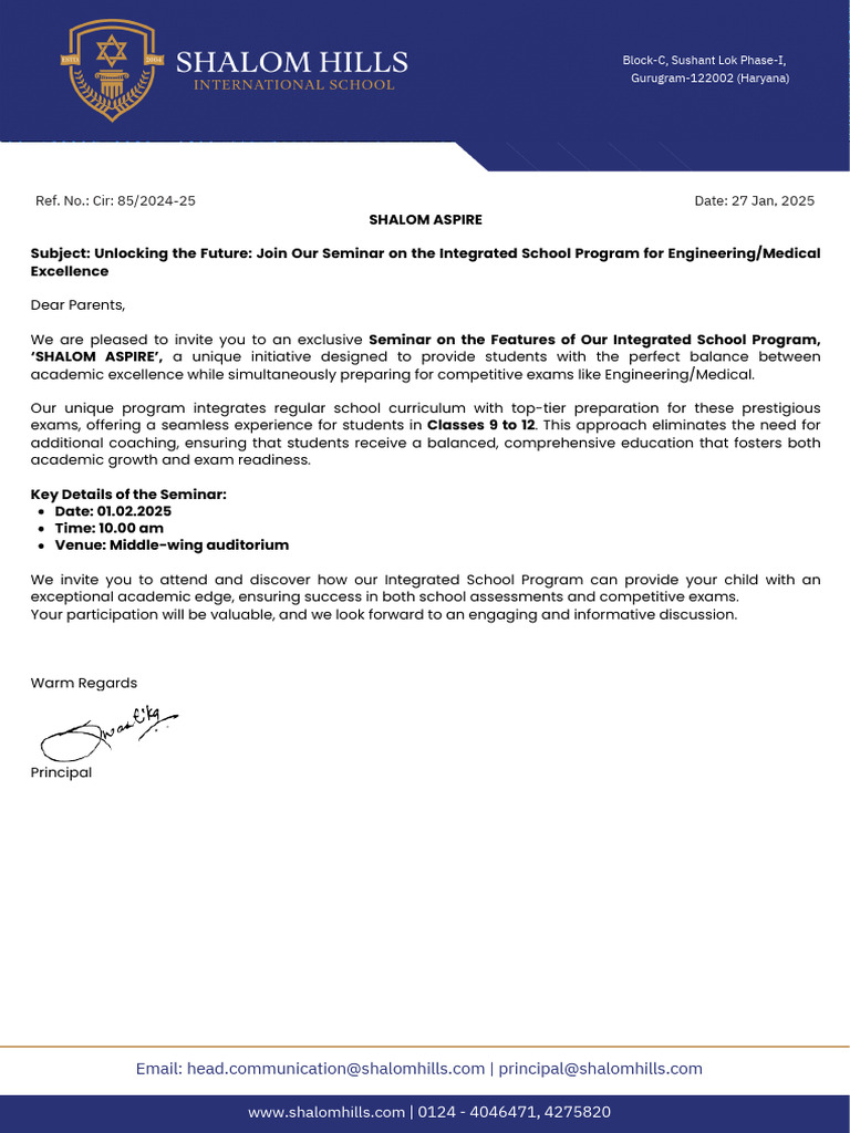 Circular 85 Shalom Aspire | PDF