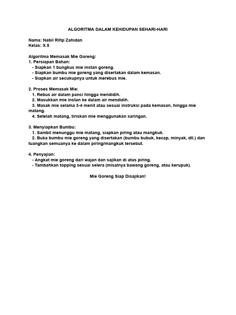 Algoritma Membuat Mie Goreng by Nabil | PDF