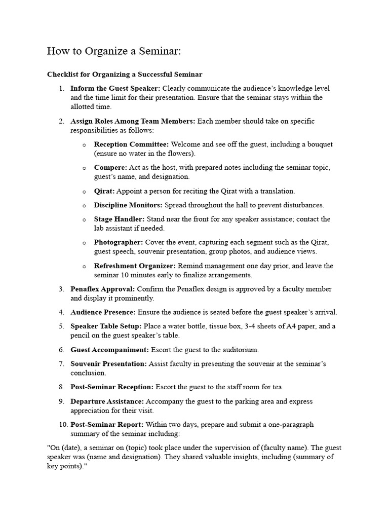 How To Organize A Seminar | PDF