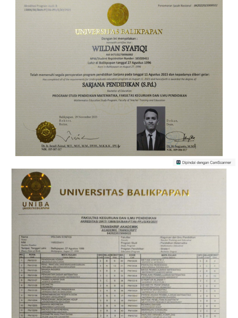 WILDAN SYAFIQI - Ijazah, Transkripsi Nilai, Dan Akta Mengajar. | PDF