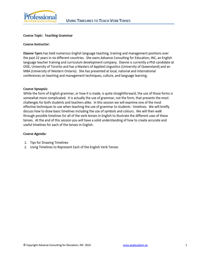 Using Timelines To Teach Verb Tenses | PDF | Grammatical Tense ...