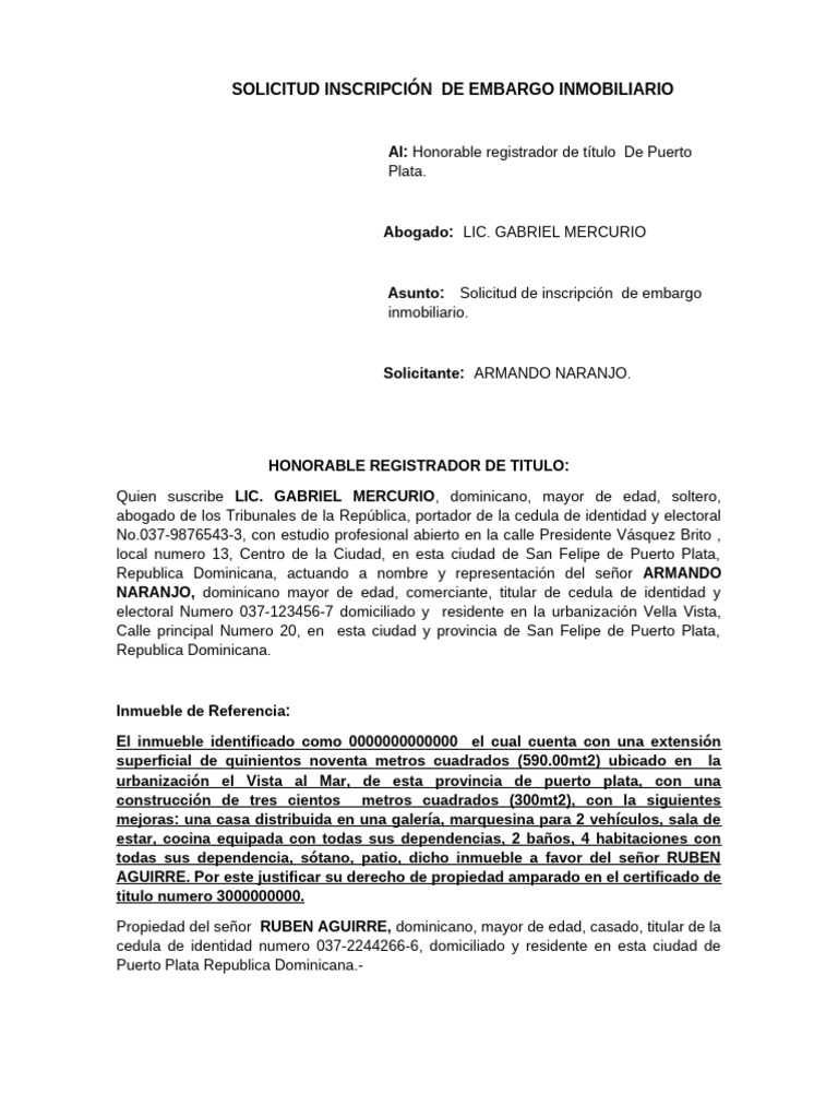 2.solicitud Transcripción de Embargo Inmobiliario | PDF | Gobierno