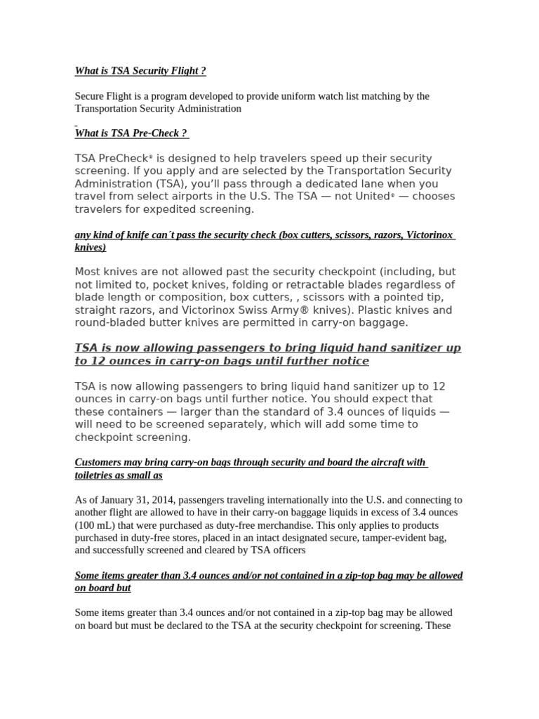 TSA Security and Travel Guidelines | PDF | Transportation Security ...