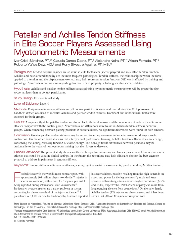 Patellar and Achilles Tendon Stiffness | PDF | Tendon | Student's T Test