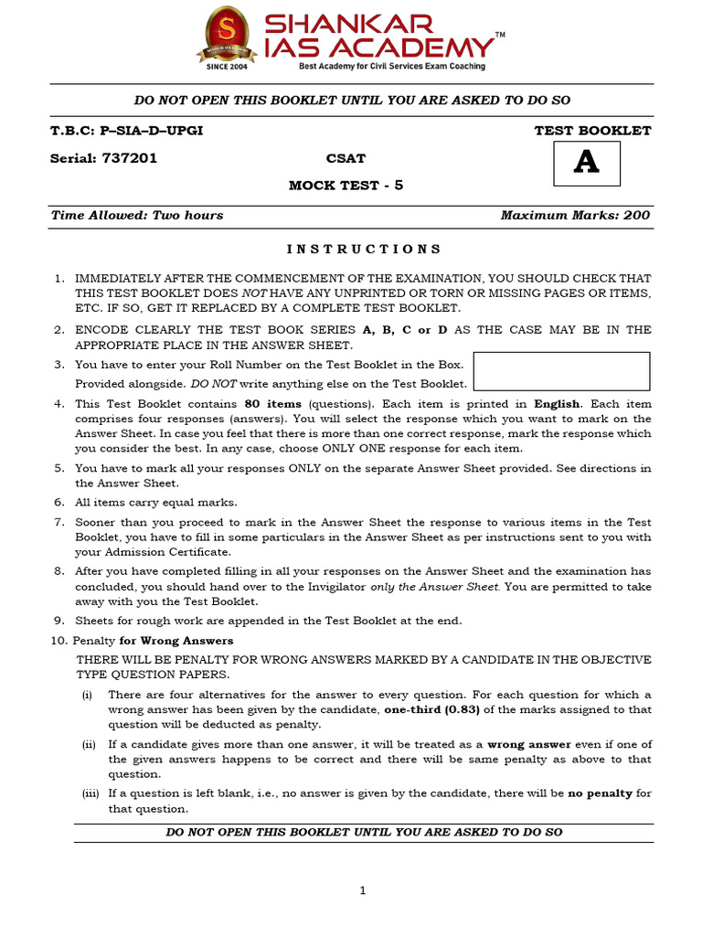 CSAT Kashmir Mock Test 5 UNBOLD | PDF | Human Capital Flight | Democracy