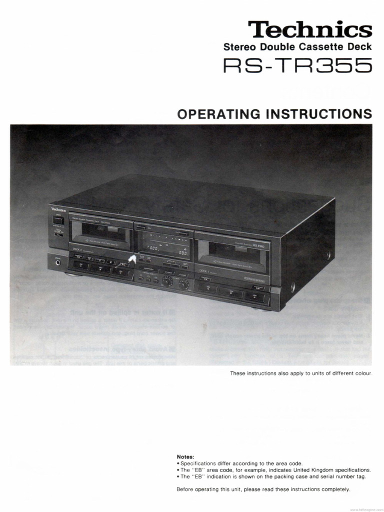 Technics Rs Tr 355 Double Deck Tape Cassette Vintage PDF OWNER MANUAL | PDF