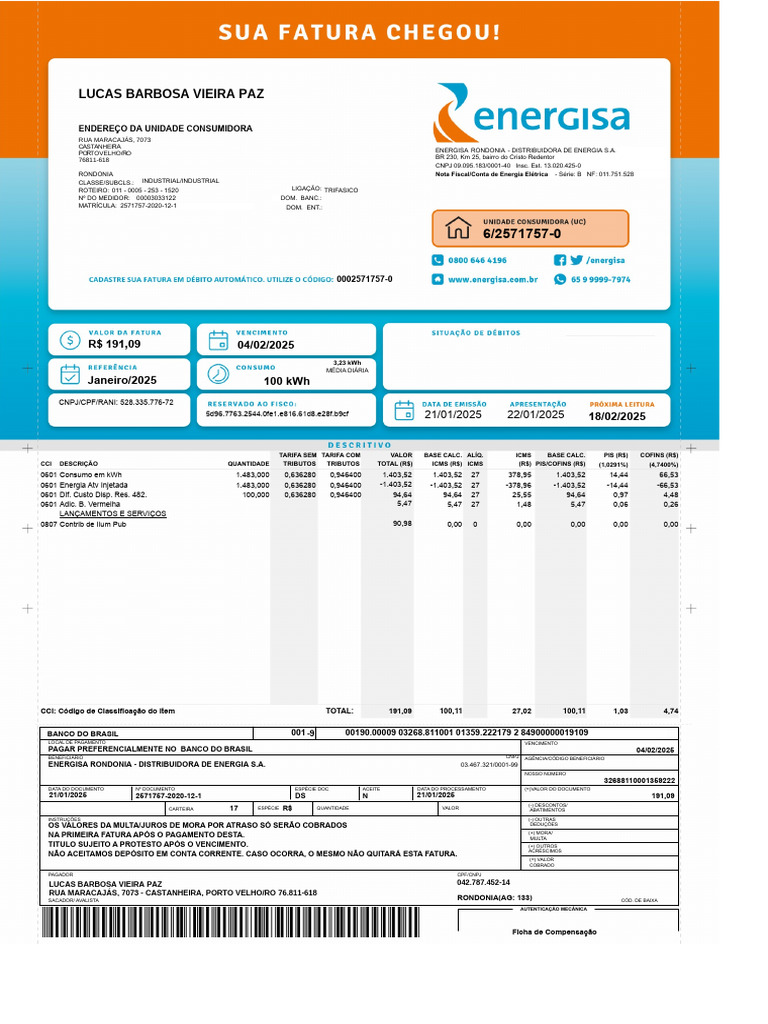 Fatura Energisa | PDF | Business | Economia financeira