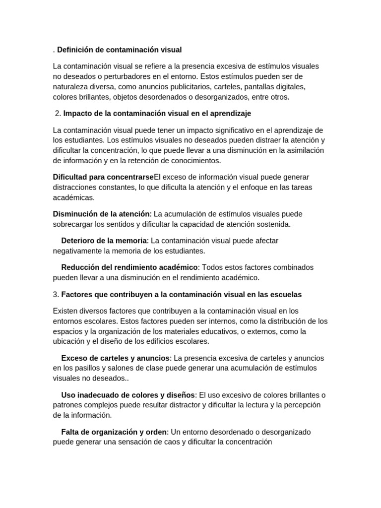 Contaminación Visual en Escuelas: Impacto y Soluciones | PDF | Atención ...