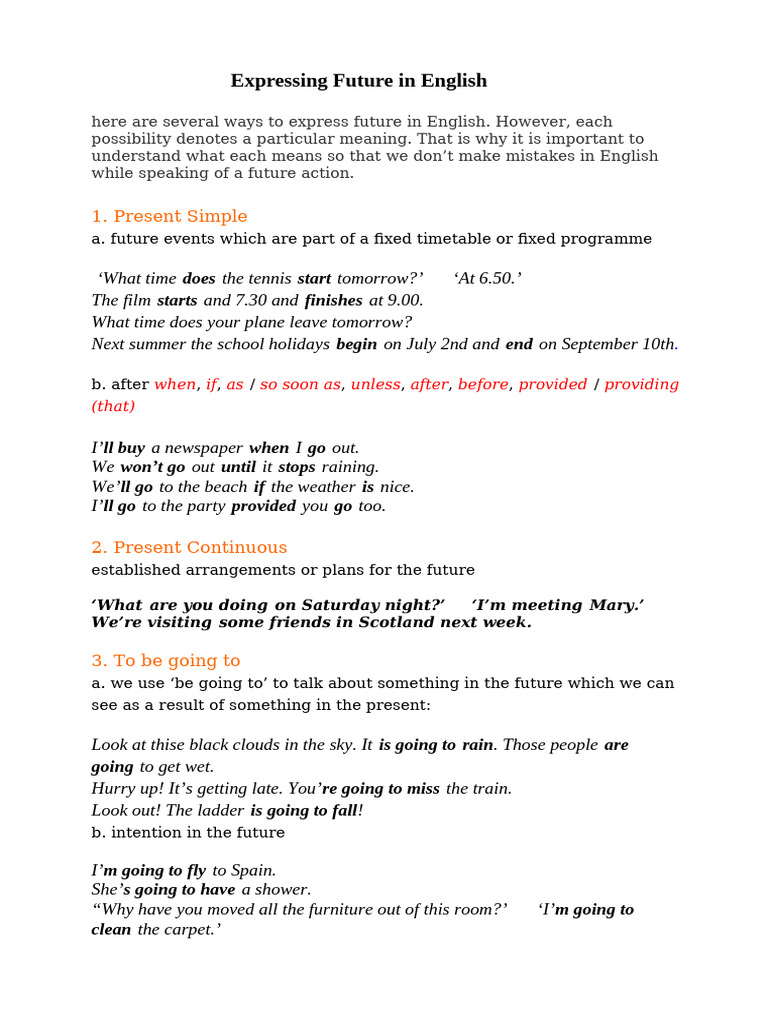 Means of Expressing Future II | PDF