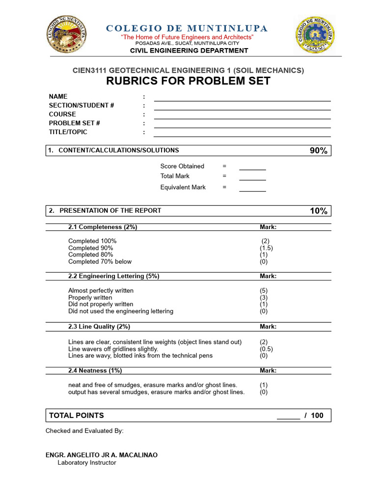 RUBRICS FOR PROBLEM SETS | PDF