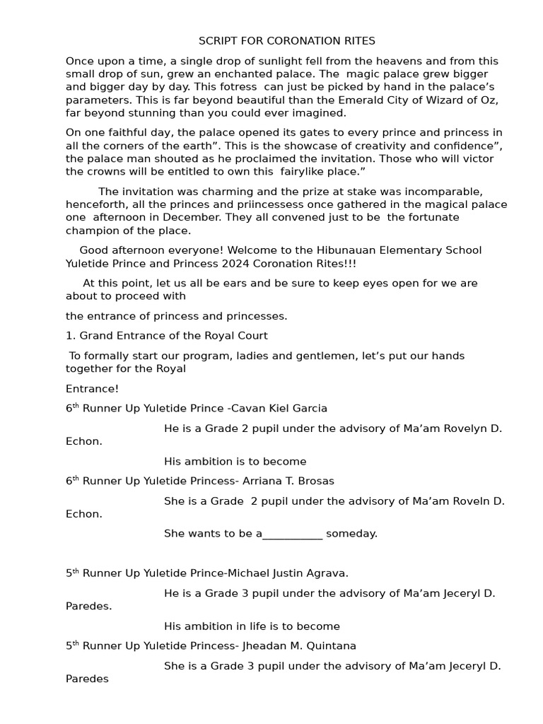SCRIPT FOR CORONATION RITES | PDF