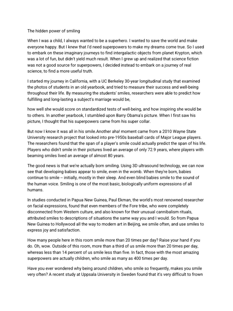 The Hidden Power of Smiling (Ted - Talks - Daily) | PDF