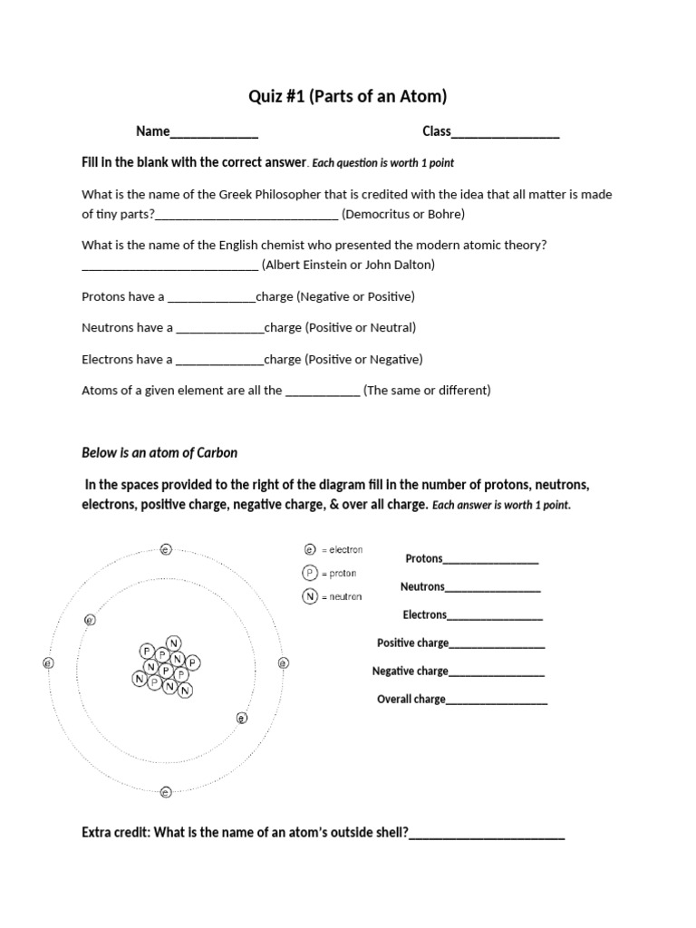 Atom Quiz #1modified | PDF