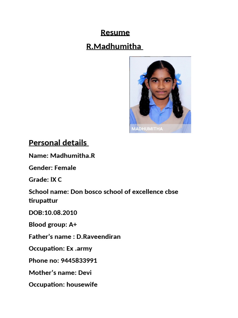 Student Profile: R. Madhumitha | PDF