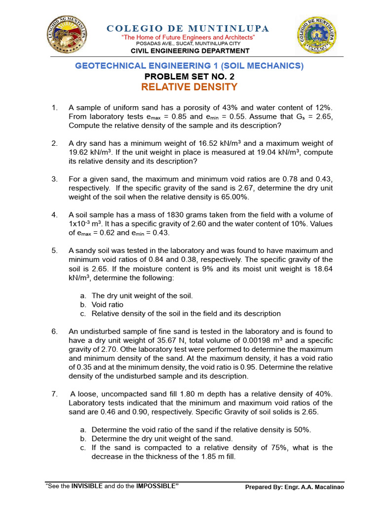 Relative Density Calculations in Soil Mechanics | PDF | Density | Soil