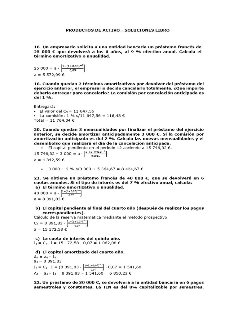 Cálculos de Préstamos y Amortizaciones | PDF | Bancario | Finanzas personales