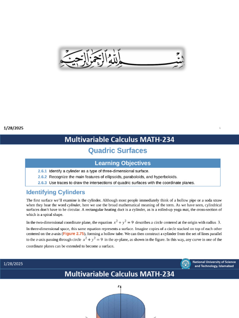 Multivariable Calculus: Cylinders & Surfaces | PDF | Ellipse ...