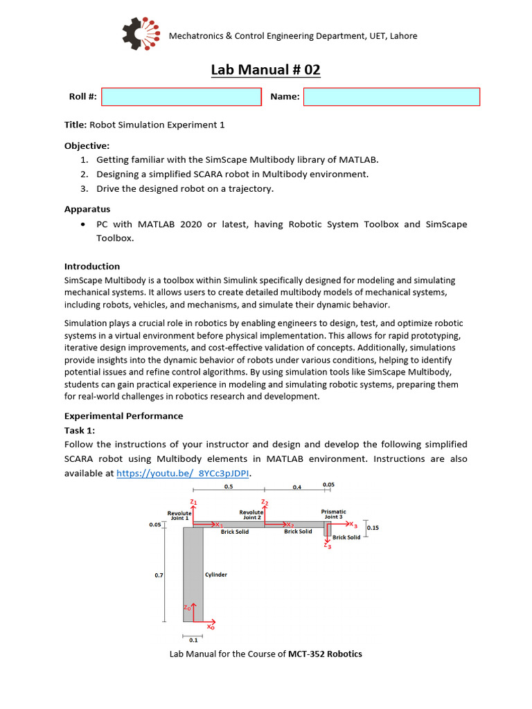 Mct-352 Rob Labmanual 02 2022mcxx | PDF | Simulation | Robotics