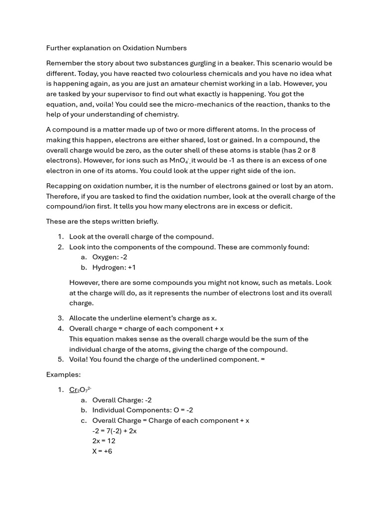 Personal Cheatsheet On Oxidation Number | PDF | Chemical Compounds ...
