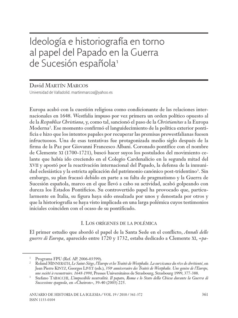 Ideología e Historiografía en Torno Al Papel Del Papado en La Guerra de ...