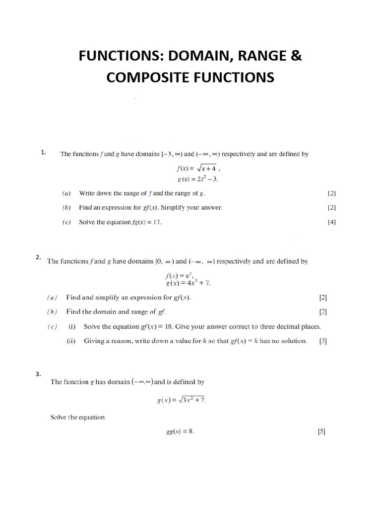 Composite Functions Domain Range 2 Pdf