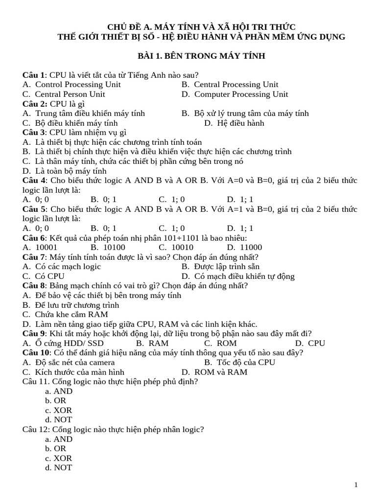 De Cuong GK1 - Khoi 11 - HS | PDF