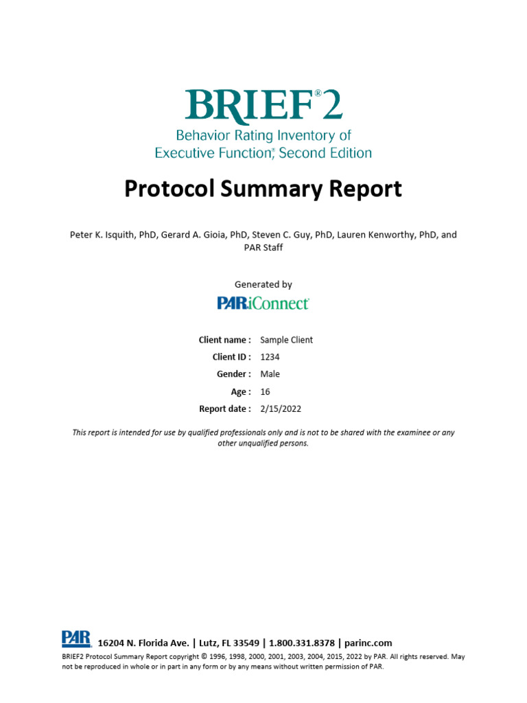 BRIEF2 Multirater Summary Report Sample | PDF | Neuroscience | Mental ...